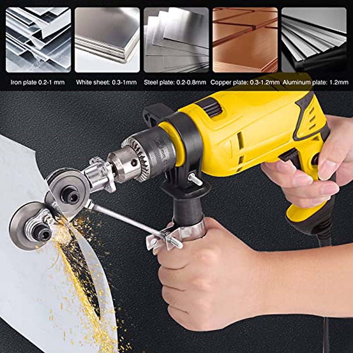 WESTCOLD Electric Drill Plate Cutter Attachment Metal Cutter - Sheet Metal Cutter Drill Attachment Double Headed Drill Plate Cutter Drill Attachment for Cutting Metal Plates Hard Materials