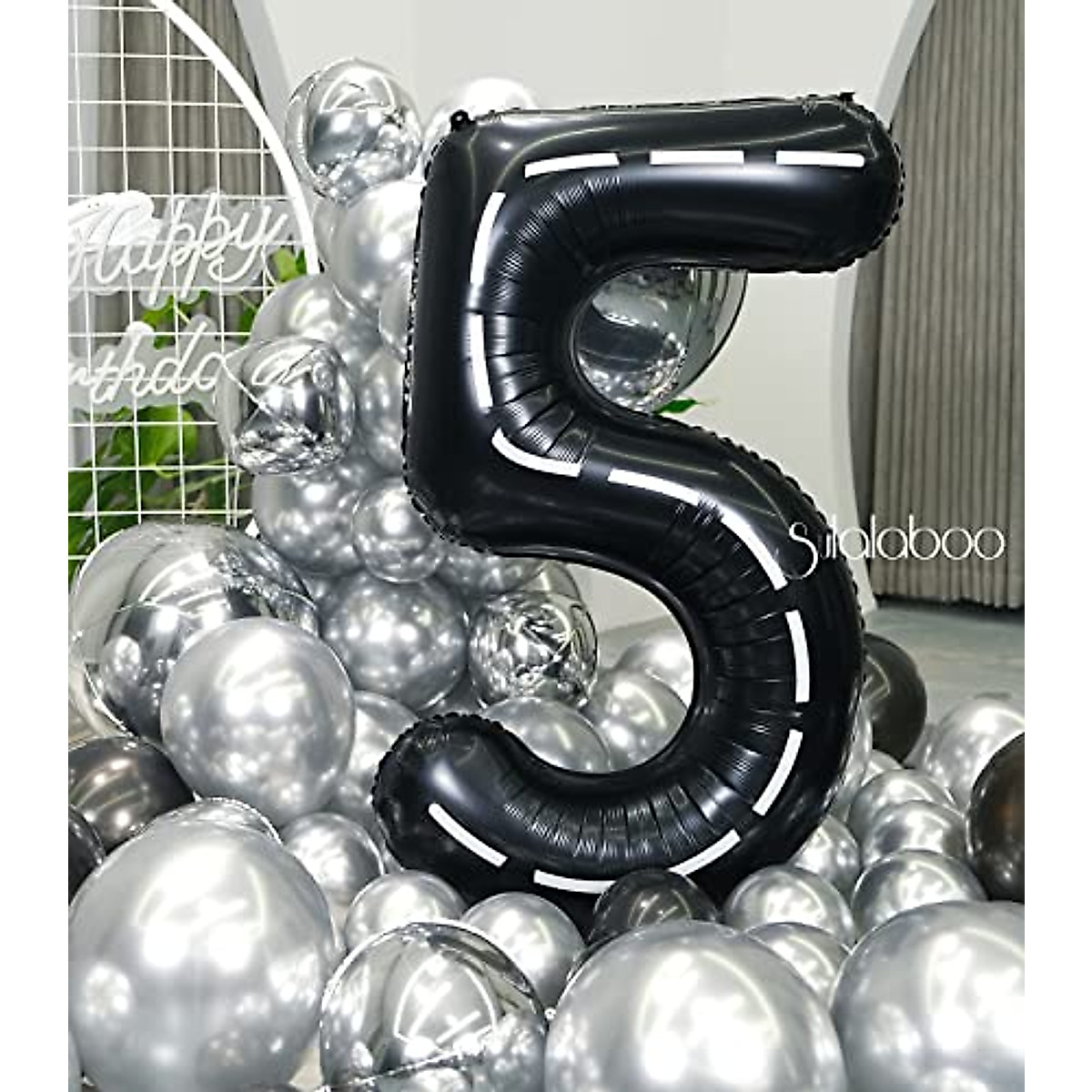 SULALABOO 40 Inch Black 5 Balloon Number Large Helium Number Balloons 0-9 Giant Digital 5th Foil Mylar Big Party Balloon for Boy or Girl Birthday Party Anniversary Decorations