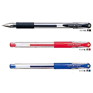 Uni-ball signo Rubber Grip & stick Retractable Ultra Micro Point Gel Pens -0.38mm-black.blue.red. 3 Ink Pens-value set
