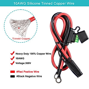 [5 Pack] 2FT SAE to O Ring Terminal Harness 10AWG - Eyelet O-Ring Terminal 10Gauge Harness with 30A Fuse,Battery Trickle Charger Cable for Motorcycle,SAE Quick Connect/Disconnect Charging Cord