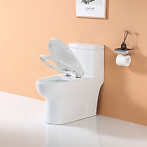 HOROW HR-ST076W Elongated Toilet with Left-Hand Trip Lever, One Piece Toilet for Bathroom, Soft Closing Seat Include, Single Side Flush High Efficiency 1.28 GPF, 12'' Rough-In, White Toilet Bowl