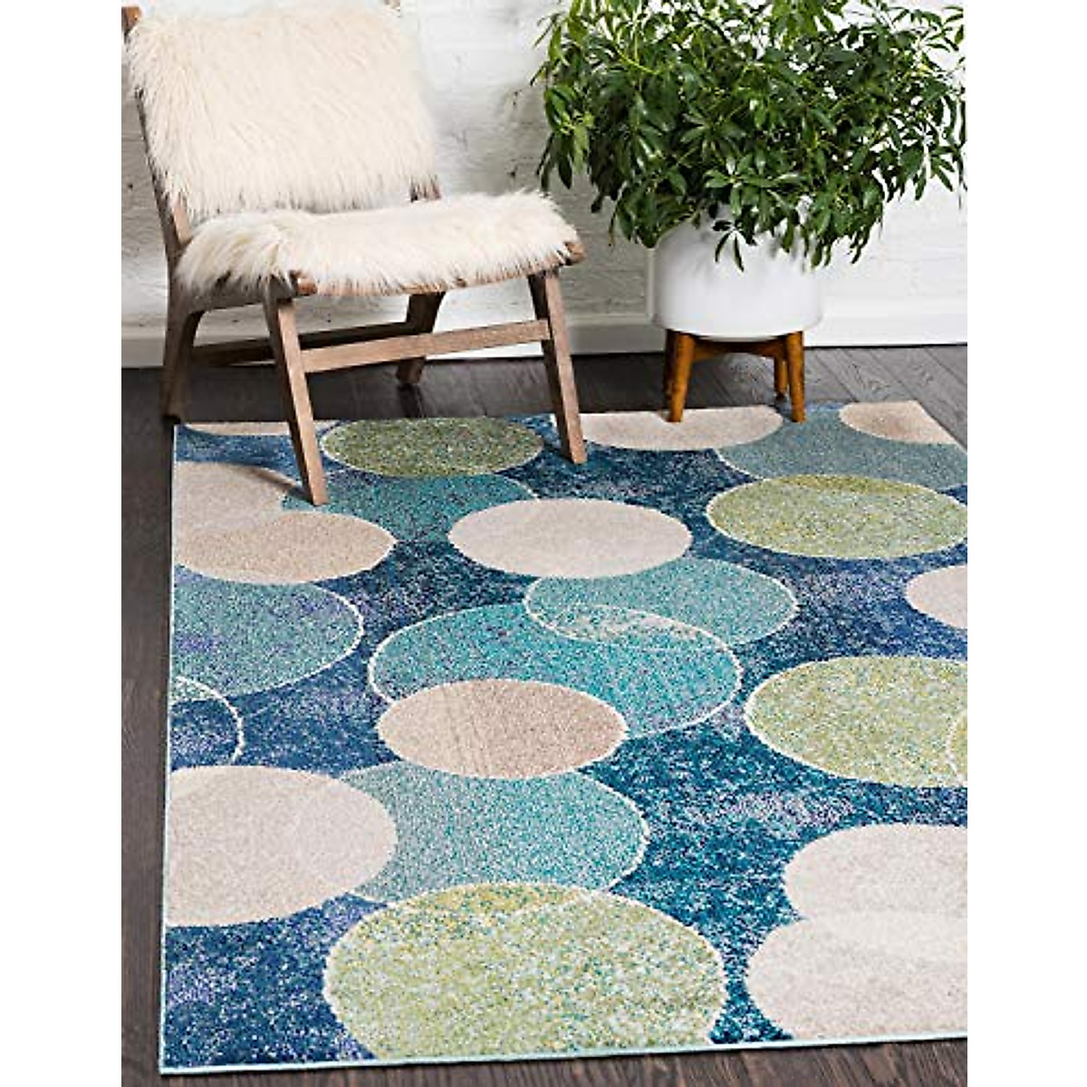 Unique Loom Chromatic Collection Modern Bokeh & Vibrant Abstract Area Rug for Any Home Décor, 8 ft x 10 ft, Navy Blue/Beige