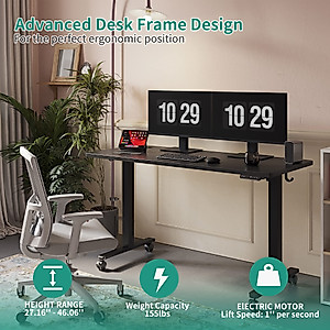 EleTab Standing Desk, 63 x 24 Inch Electric Stand up Height Adjustable Home Office Table, Sit Stand Desk with Splice Board, Black Frame & Espresso Desktop