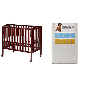 Dream On Me 3 in 1 Portable Folding Stationary Side Crib with Dream On Me 3 Portable Crib Mattress, White
