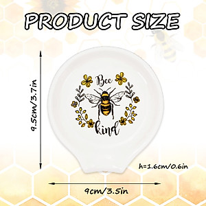 Whaline Bee Spoon Rest Kitchen Decoration Queen Bee Ceramic Coffee Spoon Holder Bee Kind Sauce Dishes Farmhouse Ring Dish for Kitchen Office Summer Bee Day Party Decor