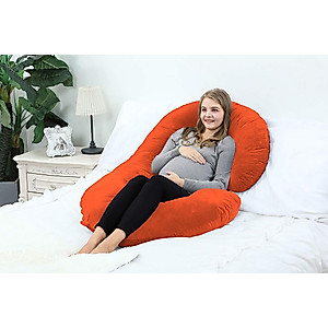 63 Inch Pregnancy Pillows, C-Shape Full Body Pillow – Egyptian Cotton Cover Orange – Pregnancy Pillows for Sleeping – Body Pillows for Adults, Maternity Pillow and Pregnancy Must Haves