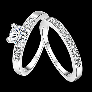 Women's Pretty 18K White Gold Plated Solitaire Wedding Bands TIVANI Collection Jewelry Rings,9