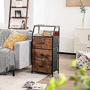 Giantex 3 Drawers Dresser, Storage Tower w/ 3 Foldable Fabric Drawers & Open Shelves, Wooden Top & Metal Frame, Anti-Tipping Design, Tall Storage Chest of Drawers for Bedroom, Hallway, Closet (2)