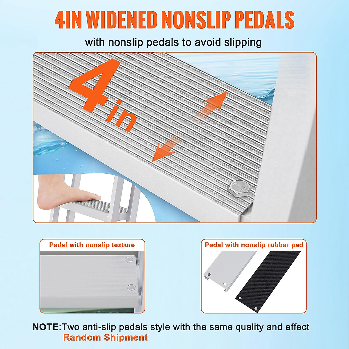 VEVOR Removable Dock Ladder 4 Step, Pontoon Boat Ladder with Mounting Hardware,Aluminum Swim Ladder with Nonslip Design, Each Step 16" x 4", 350Lbs Load, for Lake, Marine Boarding, Pool