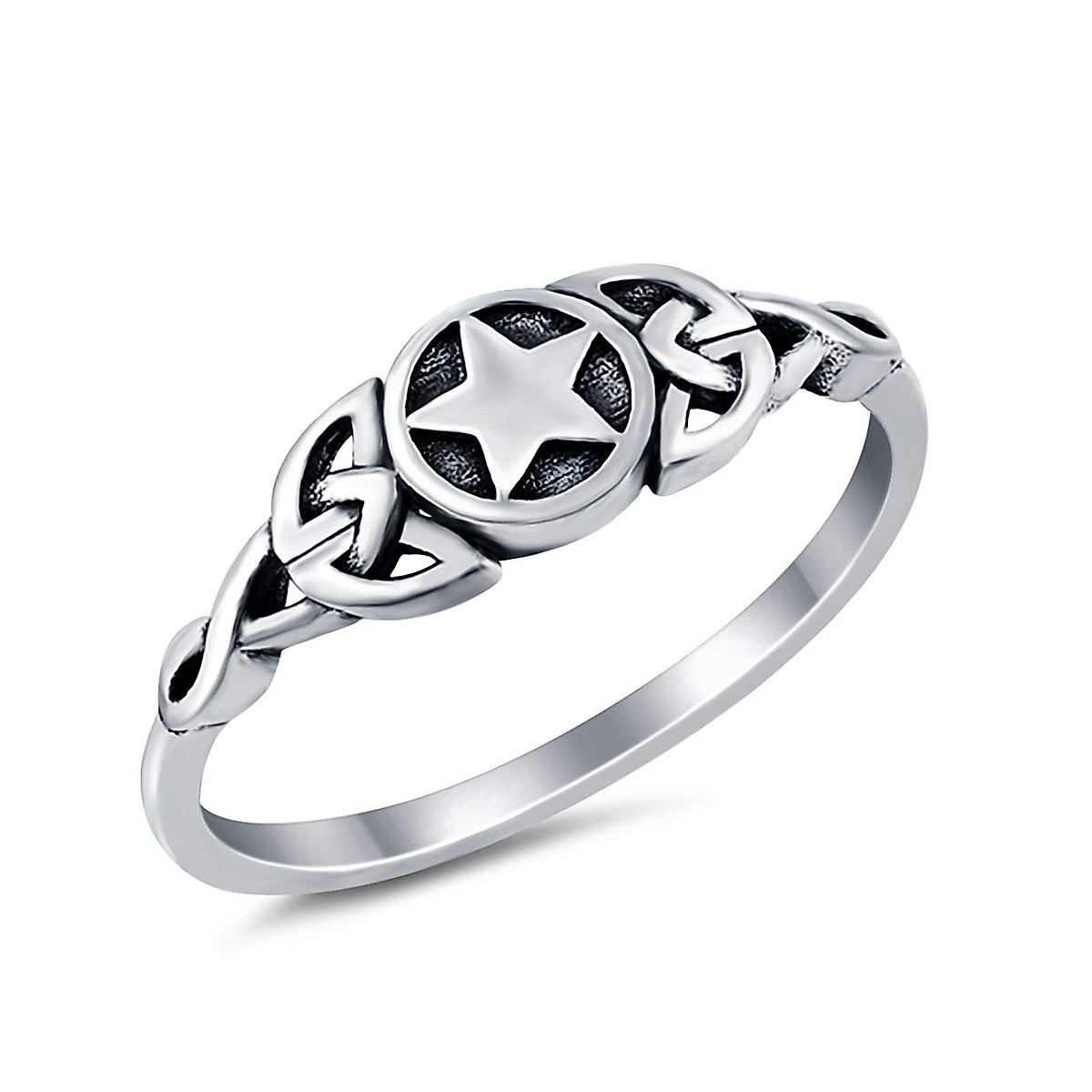 Blue Apple Co. Sterling Silver Size-5 Petite Dainty Infinity Pentagram Star Thumb Ring Band Solid Round 925 Sterling Silver