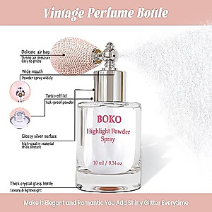 BOKO Highlighter Powder Spray, Cosmetic Grade Body Shimmer Spray High Gloss Diamond Highlight Glitter Magic Powder Makeup Sparkle Glitter Hairspray Rave Accessories for Women Face Paint Hair Clothes