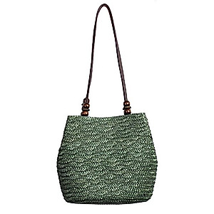 TONWHAR European Style Straw Bag Purse Woven Summer Beach Tote for women (Army Green)