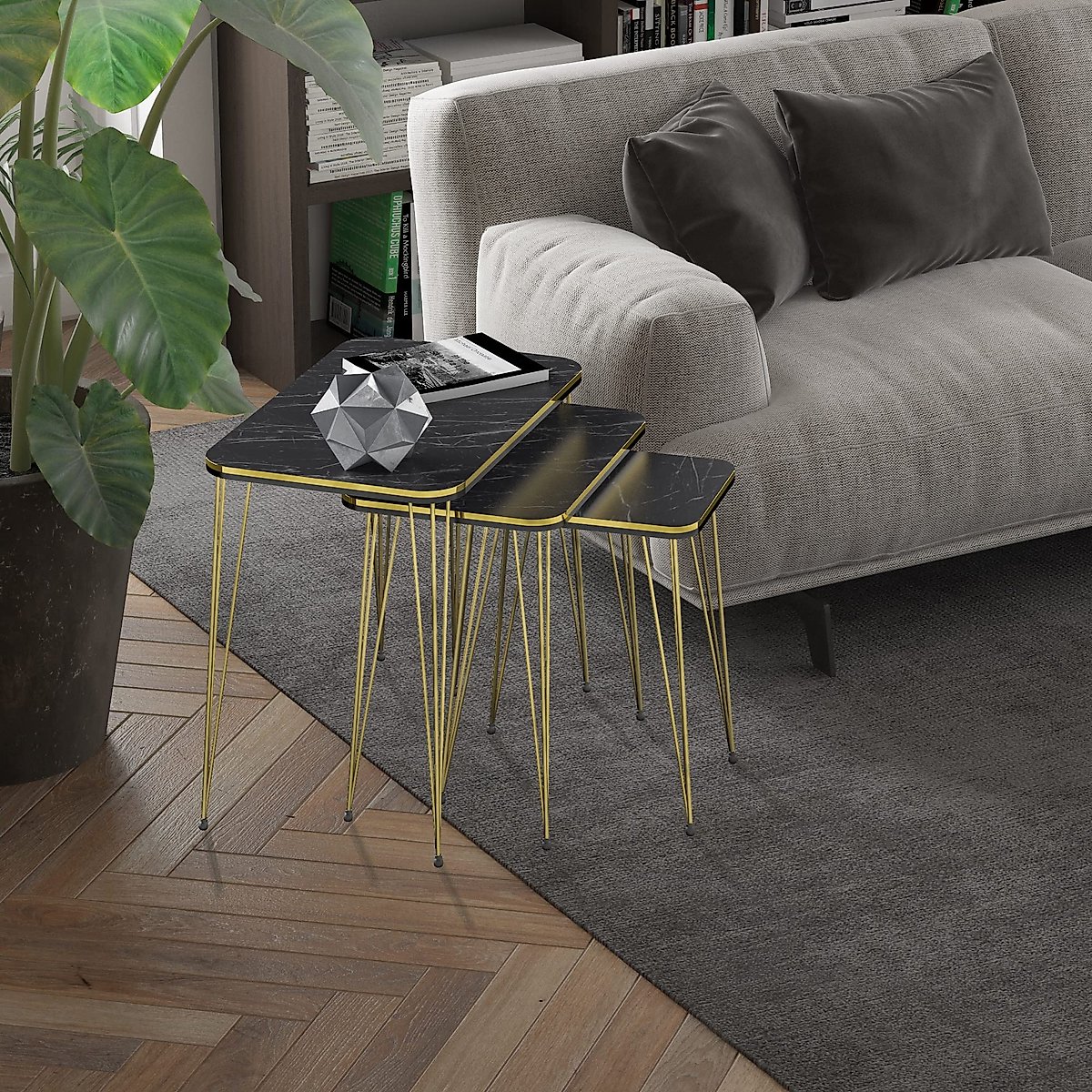Rectangular Nesting Set of 3, Nesting Table, Modern Woodgrain Look Base for Living Room Coffee Tables or Nightstands - Coffee Table - Side End Table - Small Side Table