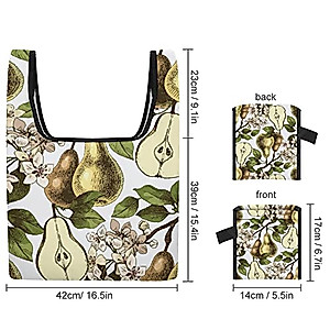 Pears Printed Reusable Grocery Bag with Handle Foldable Shopping Tote Bags Portable for Supermarket Camping