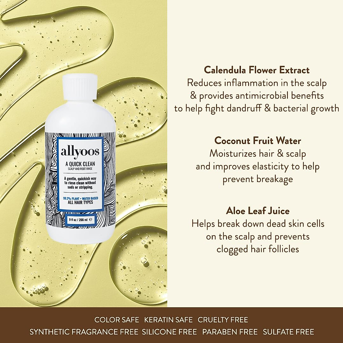 Allyoos A Quick Clean, Hair Rinse, Removes Sweat, Oil & Buildup From Scalp & Hair, No Suds, Dry Shampoo Alternative, Balances Scalp, Sulfate-Free