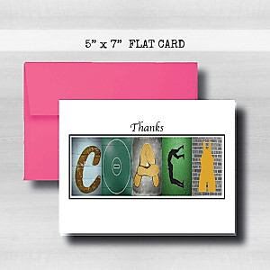 Personalized Wrestling Green and Gold Coach Thank You Card, 5"x 7" FLAT CARD, Greeting Cards