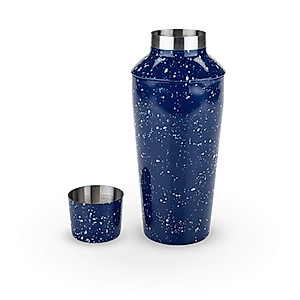 Foster & Rye Camping-Style Speckled Enamel Cobbler Cocktail Shaker & Double Jigger Set - Martini Margarita Drink Shakers, Bartender Accessories, Cocktail Set Bartender Kit, Stainless Steel, 26 oz