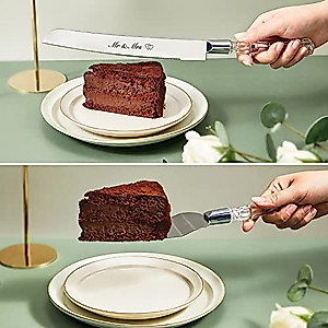 ALICEPUB Wedding Cake Knife And Server Set, Cake Cutting Set for Wedding Stainless Steel Cake Pie Serving Set Personalized Gifts for Birthday, Parties, Events