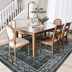 Zacoo Rug, 8x10 Modern Bordered Area Rug for Living Room Indoor Non Skid Rubber Backed Area Rugs Soft Low Pile Bedroom Rug Foldable Throw Carpet Machine Washable Floor Cover Office Accent Rug, Grey