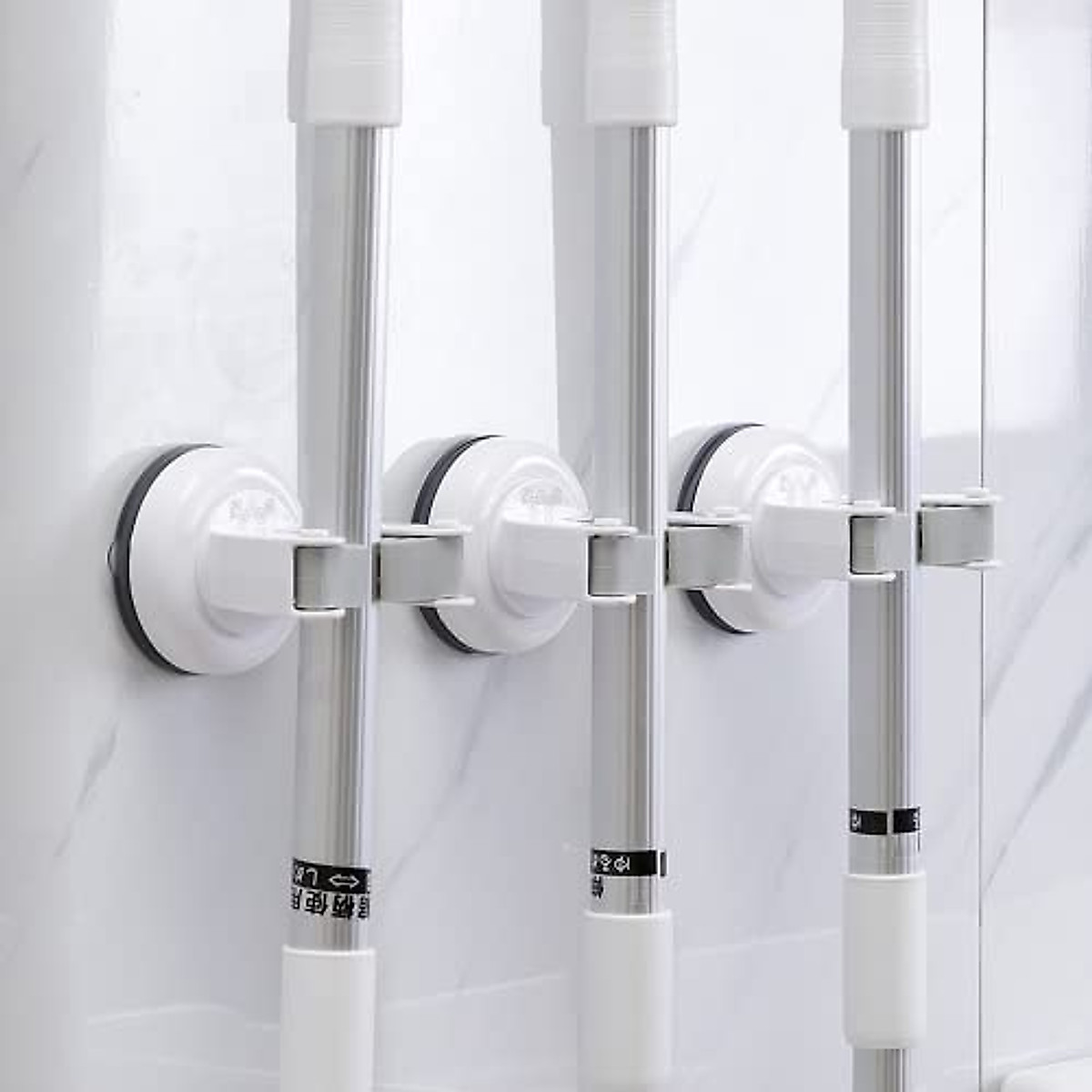 MIEDEON Bathroom Mop Holder, Strong Storage Mop Clip, Hole-free Suction Cup Wall-mounted Broom Holder (White,7*8*6.5CM)