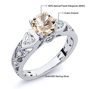 Gem Stone King 925 Sterling Silver Round 6MM Gemstone Birthstone Engagement Ring | Wedding Anniversary Promise Ring For Women | Available In Size 5, 6, 7, 8, 9