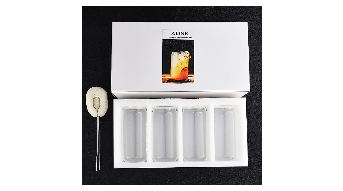 ALINK 4 Pack Large Beer Glasses with Mason Jars & Bamboo Lids