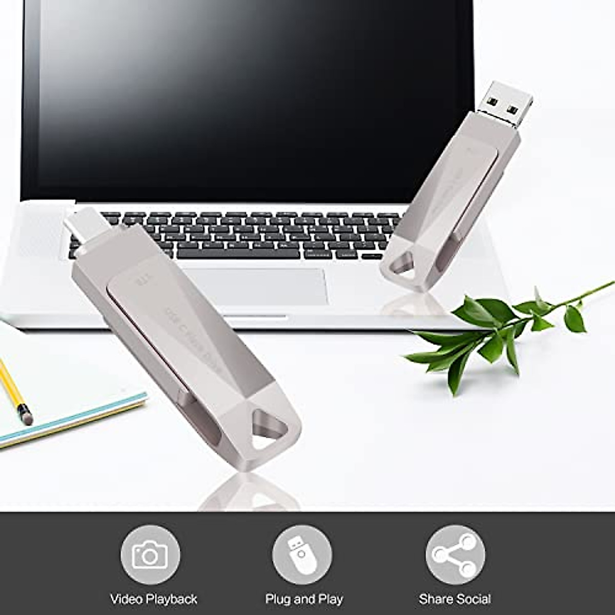 USB Flash Drive Memory Stick Android USB C Phone Photo Stick High Speed Data Storage Drive 1000GB USB 3.0 Thumb Drives WANSISEN for Android Phone Mac-Book Pad Pro Tablets and Computer (Grey, 1TB)