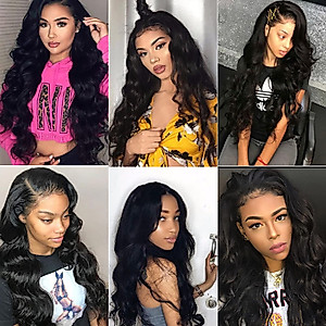 Body Wave Lace Front Wigs Human Hair 20 Inch Glueless 4X4 Lace Closure Wigs Human Hair for Black Women 180% Density Brazilian Virgin Hair Pre Plucked Bleached Knots with Baby Hair (Natural Color)