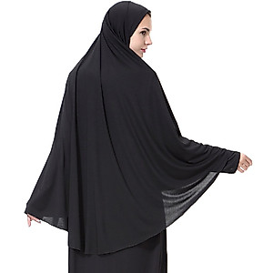 Women's Elegant Modest Muslim Islamic Ramadan Soft Lightweight Jersey Hijab Long Scarf, Black, M