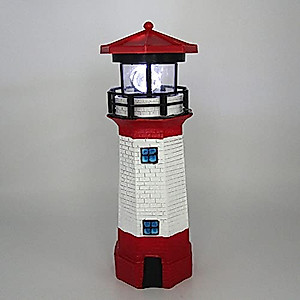 CALIDAKA Solar Powered Lighthouse,Garden Lights,Solar Lighthouse Statue with Spinning Light for Outdoor Patio Yard Garden Lawn Decoration (Red)