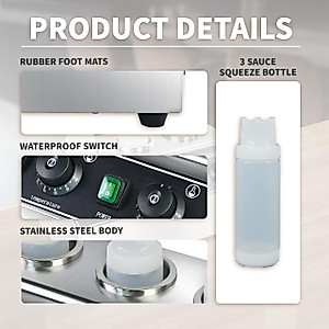 Generic Electric Sauce Warmer Dispenser Commercial Hot Fudge Sauce Bottle Warmer Nacho Cheese Warmer Dispenser with 650ml Bottles 30-85℃ Adjustable, Silver