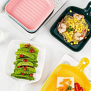 KOWMcp Dinner Plates Dinner Plates, Elegant Matte Serving Dinner Plates with Skillet Look Handle for Pizza, Steak, Pasta, Salad, Porcelain Dinner Plates Serving Trays (Color : Black)