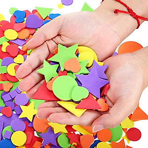 1500 Pieces Self Adhesive Foam Stickers Mini Geometry Shapes EVA Foam Stickers for Kids DIY Art Craft, Circle, Square, Triangle, Heart, Pentagram