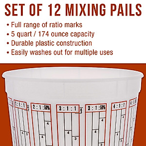 Custom Shop/TCP Global (Pack of 12 - Mix Cups/Buckets - 5 Quart) - (174 Ounce Volume Paint and Epoxy Mixing Cups)