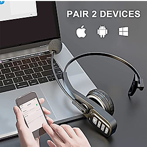 Arama Bluetooth Headset with Microphone, Trucker Bluetooth Headset with Noise Cancelling & Mute Button, Wireless On-Ear Headphones 22 Hrs Working Time, for Trucker Home Office Remote Work Zoom