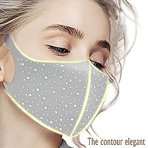 UOUDIO Rhinestone Crystal Face Mask， Masquerade Fashion Bling Mask for Women，Reusable (Red orange grey white purple green)