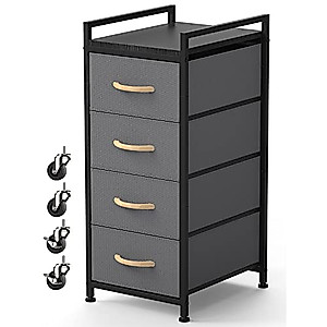 DOMYDEVM 4 Tier Drawer Closet Organizer Tower Clothing Storage Drawers Small Black Nightstand Fabric Organizer Unit with Wooden Top for Bedroom, Living Room, Nursery Room