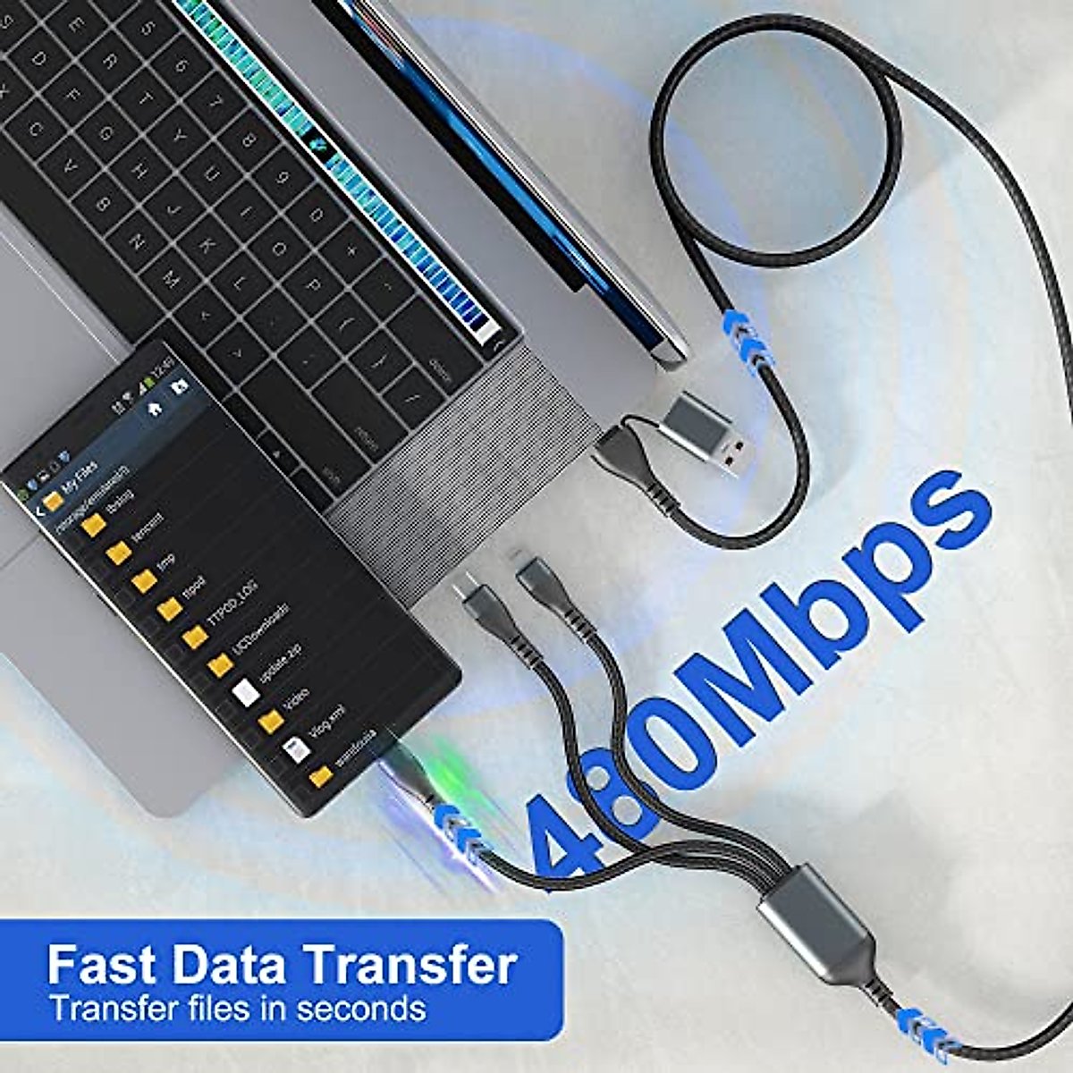 100W USB C Multi Charging Cable 3M/10Ft [Apple MFi Certified]5-in-1 USB A/USB C to Micro USB+Lightning+Type C Fast Charging Cable,Nylon Braided Universal Charging Cable for Android/iPhone/Laptop/i Pad