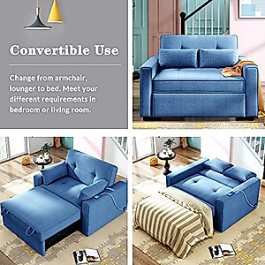 Merax 48 Inch Convertible Sleeper Bed, Multi-Functional Adjustable Sofa Couch Chair with Dual USB Ports and 2 Pillows, Blue_Linen