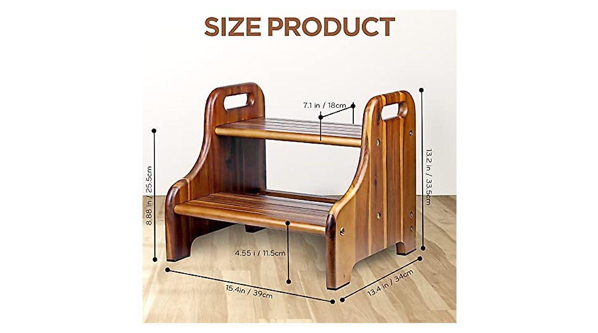 Wood Step Stool for Kids & Toddlers - Natural Acacia, Non-Slip & Portable