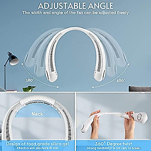WWMMJA Portable Neck Fan,Hands Free Bladeless Fan, 360° Cooling Personal Wearable Fan 3 Speeds 4000mAh Rechargeable Battery Operated, No Hair Twisting, Headphone Design Neck Fan for Women Men (White)
