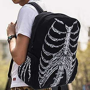 TENDYCOCO Ribcage Skeleton Print Backpacks Halloween Party Favor Bag Canvas Students Shoulder Bag