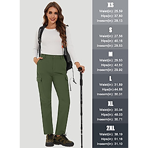 MAGCOMSEN Womens Fleece Lined Pants Winter Hiking Softshell Pants Army Green Waterproof Insulated Snow Ski Pants Cold Weather, L