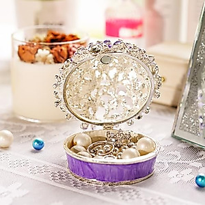 YU FENG 3inch Hinged Trinket Boxes Crystal Jeweled Enameled Purple Forget Me Not Flower Butterfly Trinket Jewelry Box for Women Girls