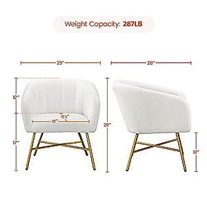 Yaheetech Boucle Barrel Chair, Modern Living Room Chair with Metal Legs and Soft Padded, Comfy Side Chair for Bedroom/Office/Study/Waiting Room, White