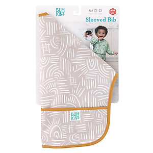 Bumkins Sleeved Bib for Girl or Boy, Baby and Toddler for 6-24 Mos, Essential Must Have for Eating, Feeding, Baby Led Weaning Supplies, Long Sleeve Mess Saving Food Catcher, Soft Fabric, Boho Beige
