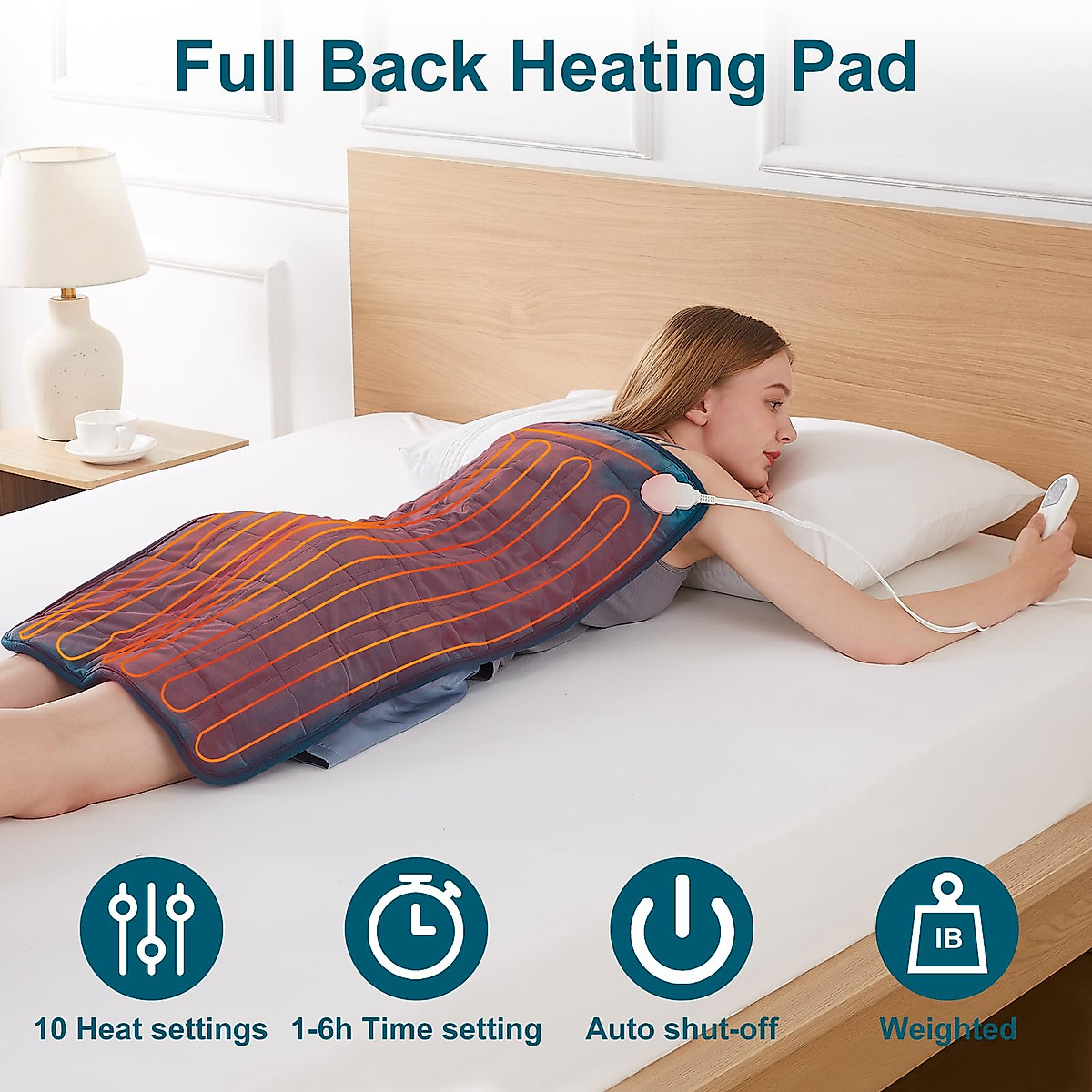JKMAX Heating Pad for Neck and Shoulders - Large Neck Heating Pad with 10 Heat Settings ｜ 6 Timer Settings Auto Off - Heated Neck Wrap for Neck Shoulder Pain - Present for Women Men Mom Dad（Blue）