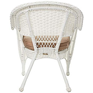 Jeco Wicker Chair with Tan Cushion, Set of 2, White/W00206-