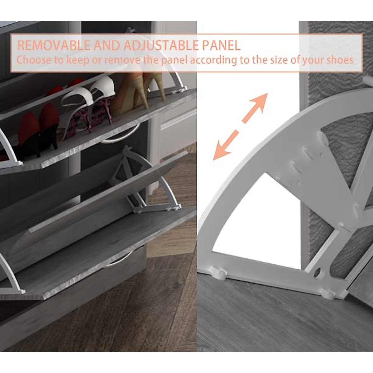 Hitow Shoe Cabinet Freestanding Tipping Bucket Shoe Storage Cabinet with 3 Flip Drawers, Modern Entryway Shoe Rack Storage Organizer, Narrow Slim Hidden Shoe Organizer with Drawers, Grey