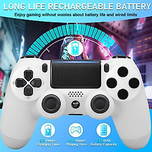 2 Pack Wireless Controller for PS4 Controller,Wiv77 Gaming Controller for Playstation 4 Controller with Headphone Jack/Long Battery Life,Pa4 Controller/Control/Remote/Mando for PS4/Slim/Pro,Blue White